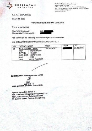 sea time letter from company